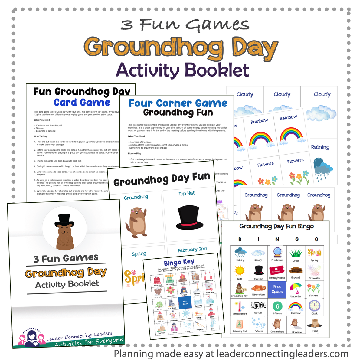 Groundhog Day Bingo, Card and 4 Corner Game Activity Booklet – Leader ...
