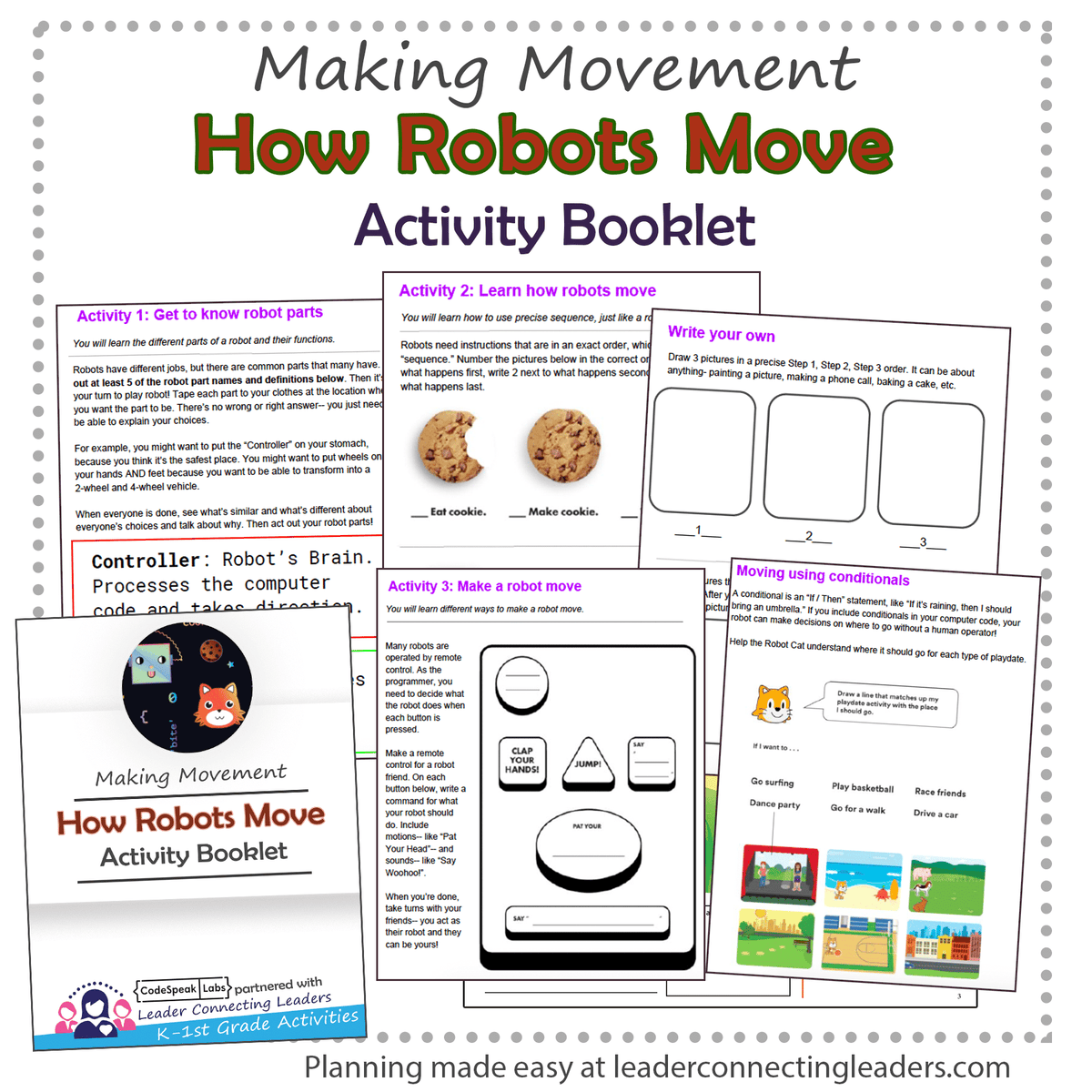 How Robots Move Activity Booklet | K – 1st Grade – Leader Connecting ...